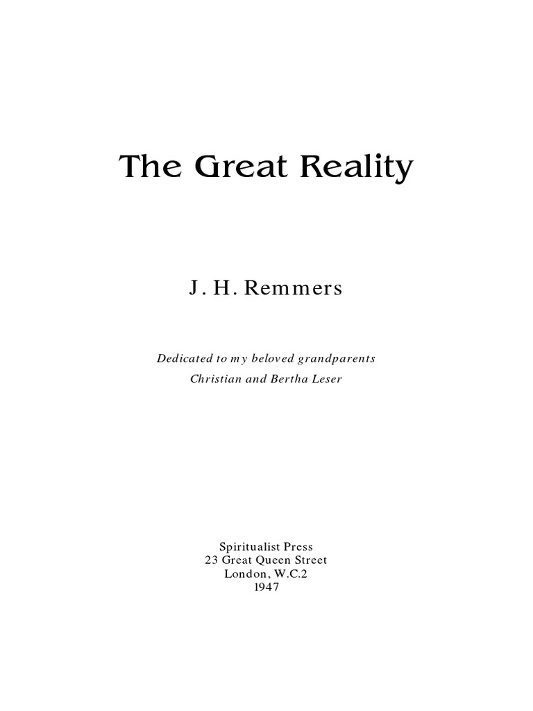 The Great Reality | PDF | Mediumship | Spiritualism