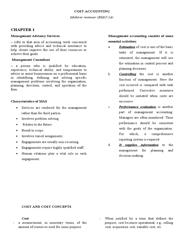 Cost Accounting: Midterm Reviewer (BSAC-1A) | Download Free PDF | Cost ...