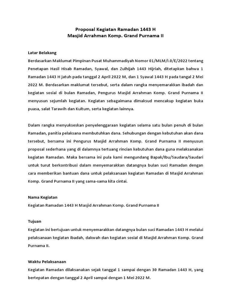 Contoh Proposal Kegiatan Ramadan | PDF