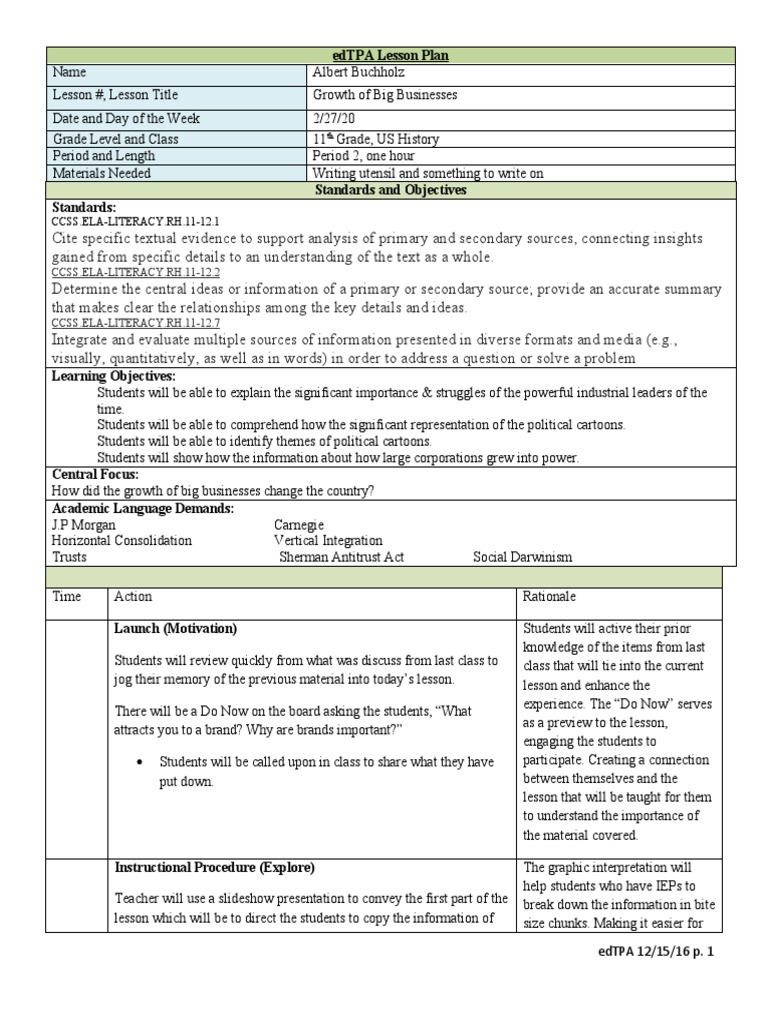 Big Business Lesson Plan | PDF | Teachers | Lesson Plan
