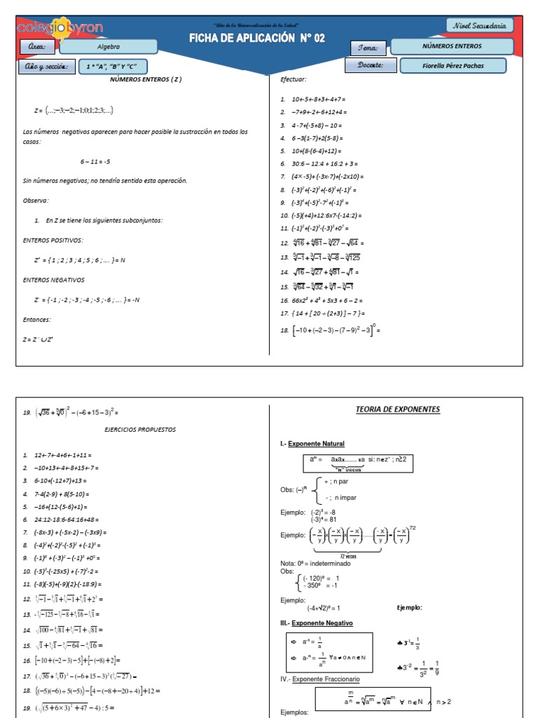 Numeros Enteros Pdf Matemáticas Matemática Elemental