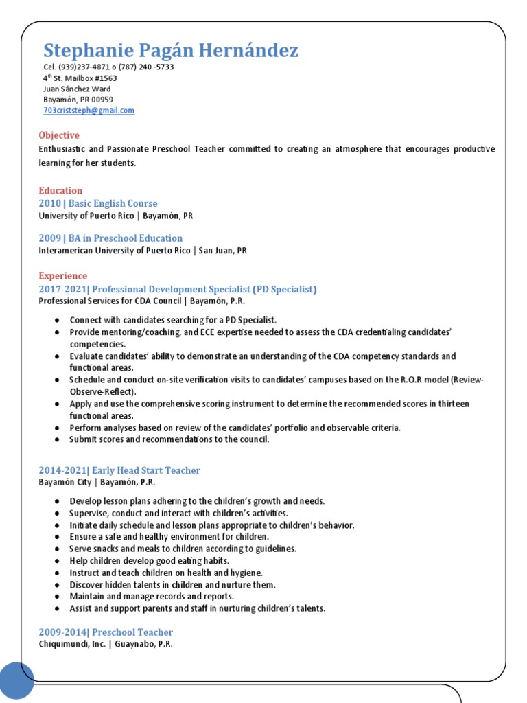 Resume of Stephanie Pagán Hernández Detailing Over 15 Years of ...