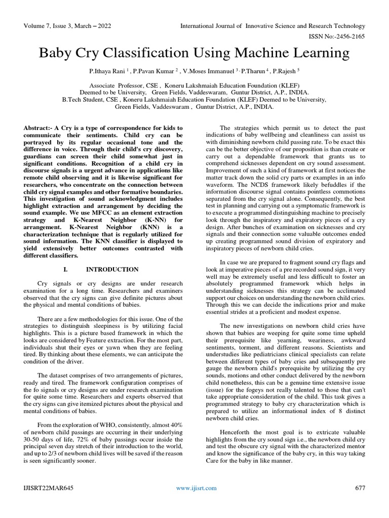 Baby Cry Classification Using Machine Learning | PDF | Statistical Classification | Cognitive ...