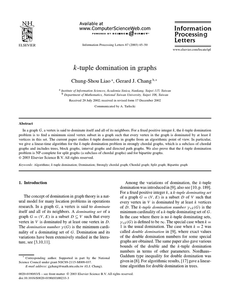 K-Tuple Domination in Graphs | PDF | Applied Mathematics | Graph Theory