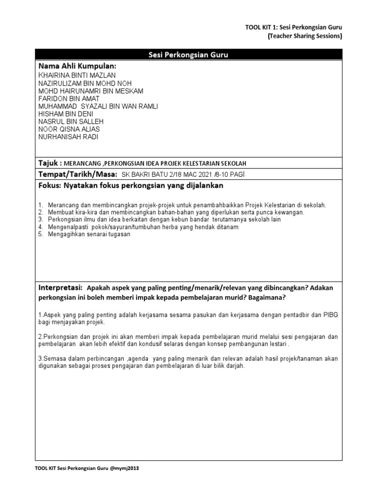 Merancang, Perkongsian Idea Projek Kelestarian Sekolah 2021 | PDF