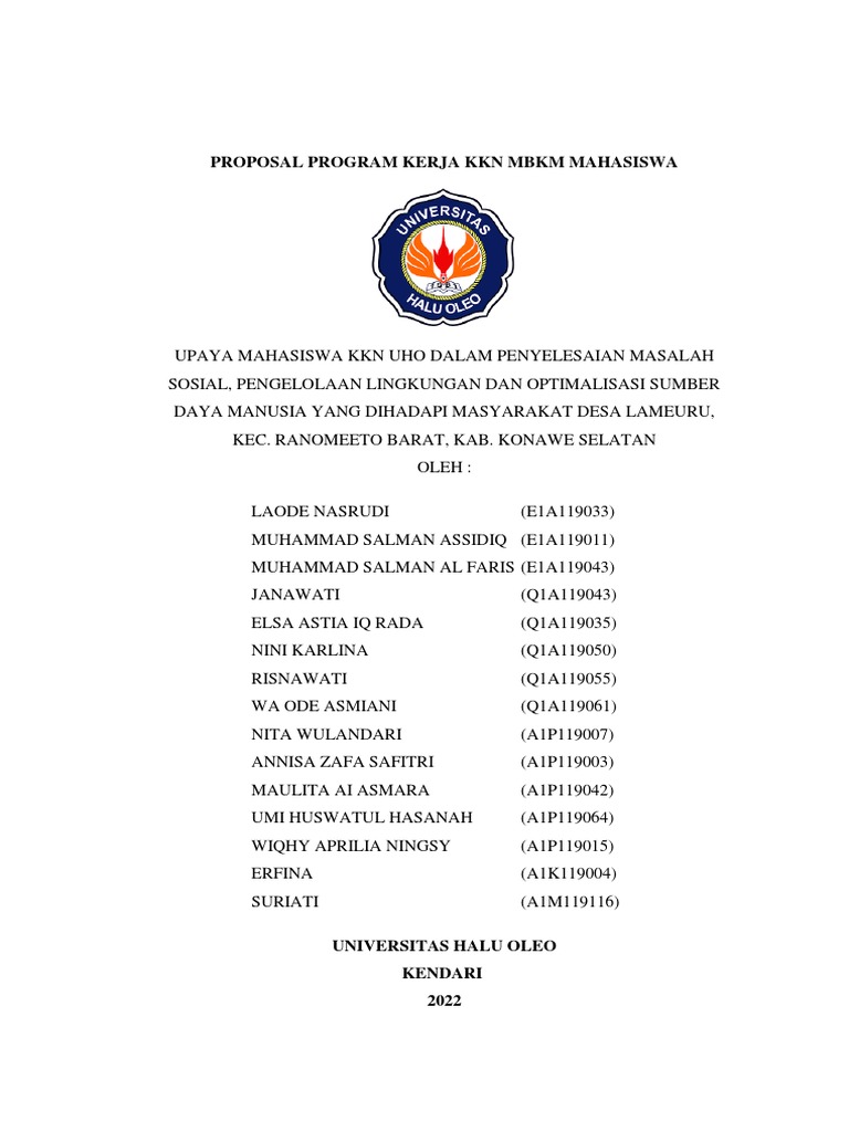 Proposal Kegiatan KKN Membangun Desa Lameuru, Kec. Ranometo Barat | PDF | Karier & Perkembangan ...