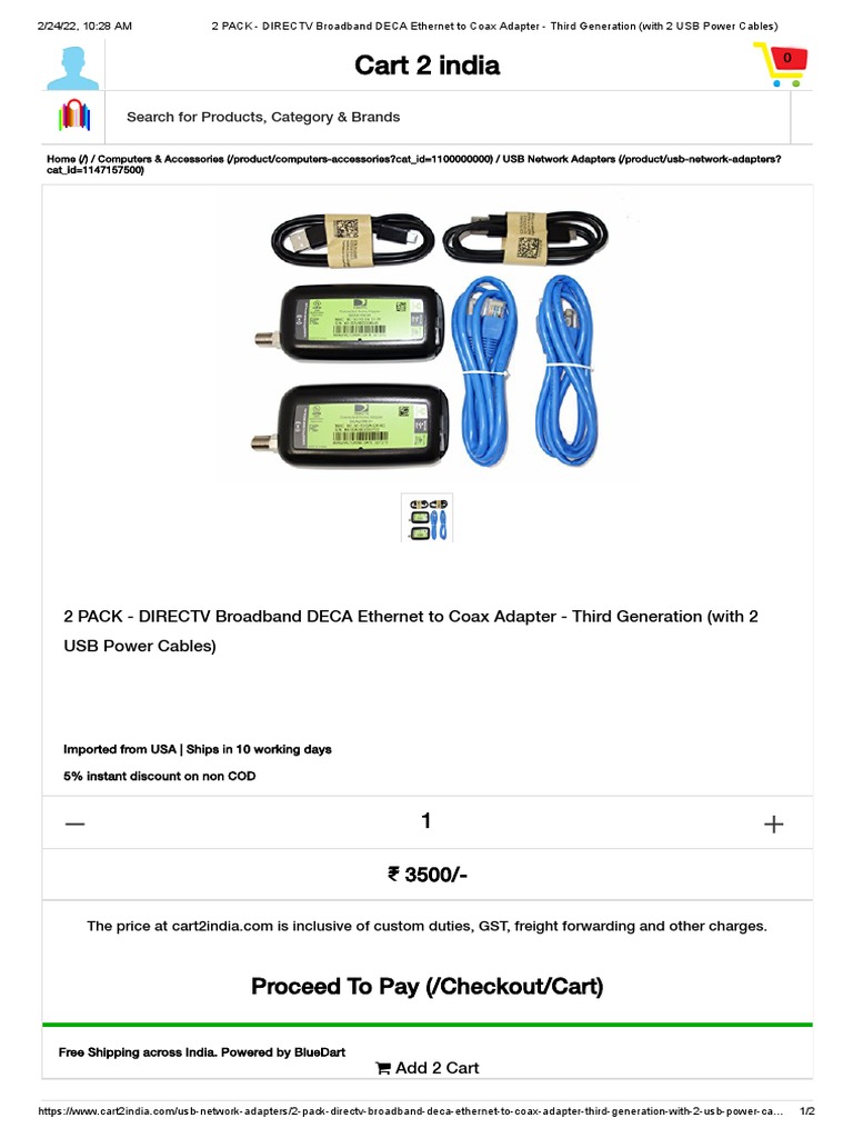 2 PACK - DIRECTV Broadband DECA Ethernet To Coax Adapter - Third ...
