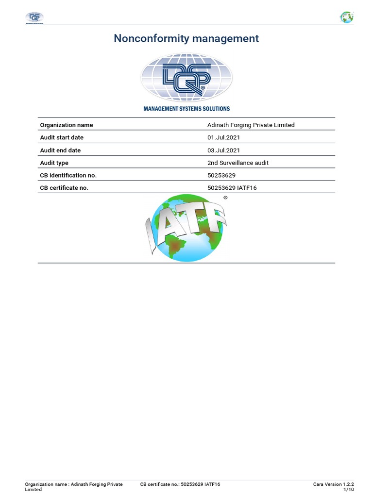 Nonconformity Management | PDF | Iso 9000 | Audit