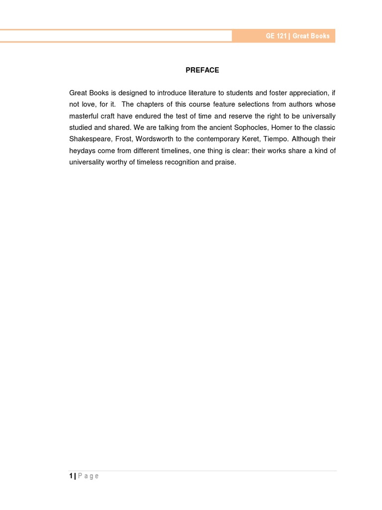 Preface: GE 121 - Great Books | PDF | Narration | Poetry
