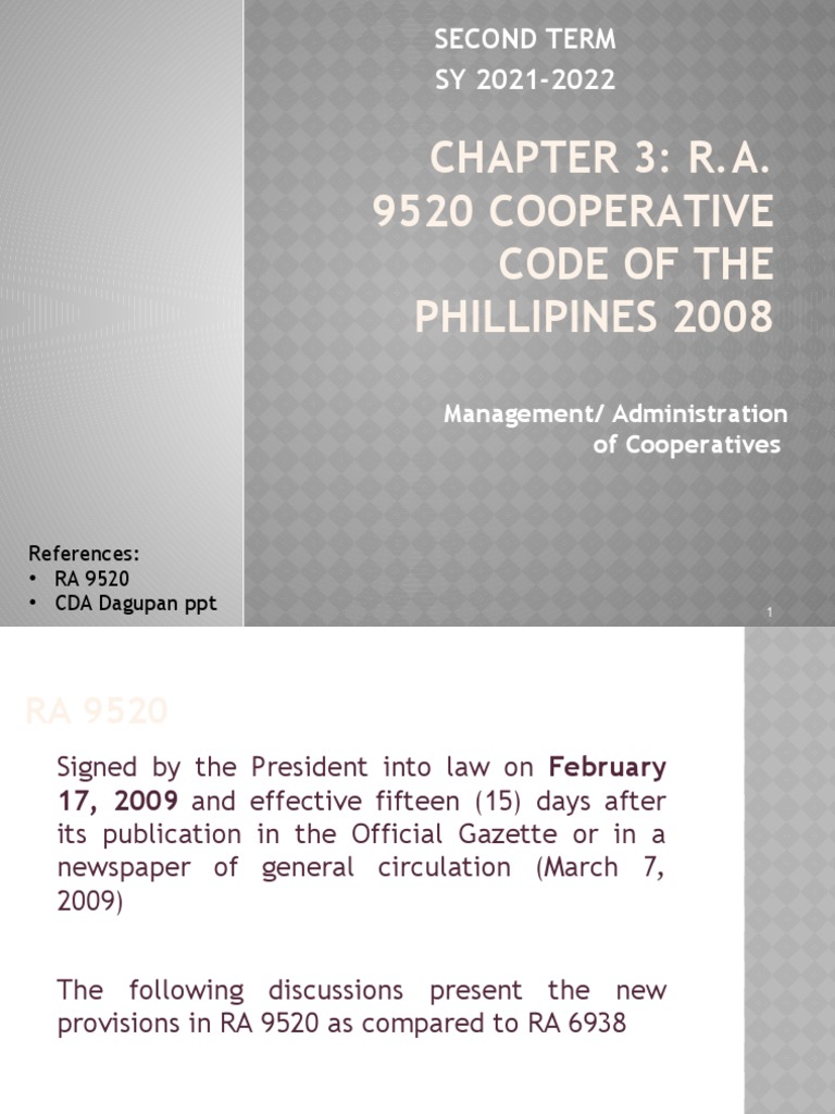 Chapter 3: R.A. 9520 Cooperative Code of The Phillipines 2008 | PDF ...