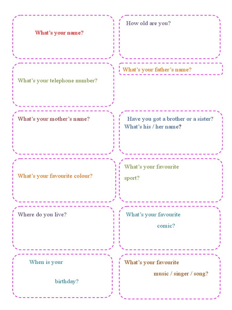 Getting To Know Each Other Cards Fun Activities Games Oneonone ...