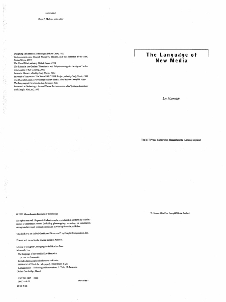 Lev Manovich, The Language of The New Media | PDF | Science ...