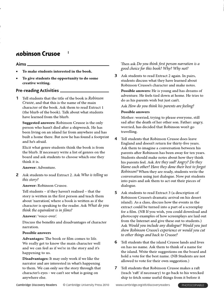 Robinson Crusoe Lesson Plan | PDF | Robinson Crusoe