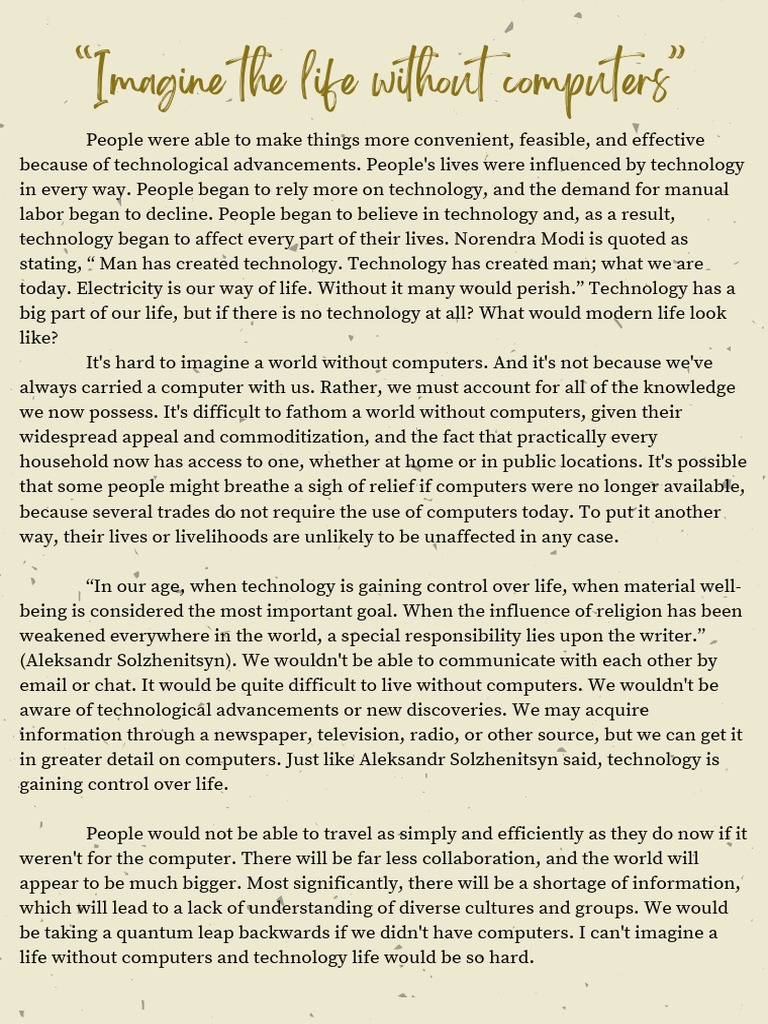 Imagine The Life Without Computers | PDF