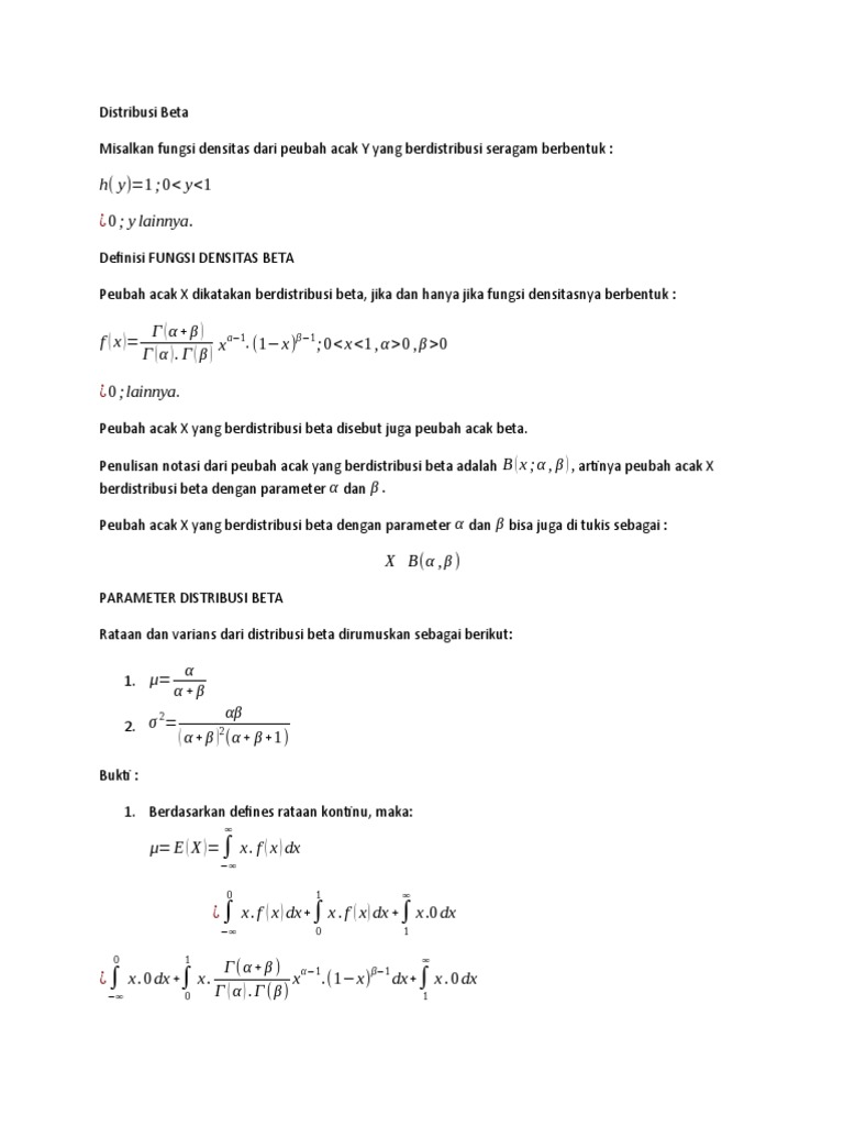 Fungsi dan Parameter Distribusi Beta | PDF