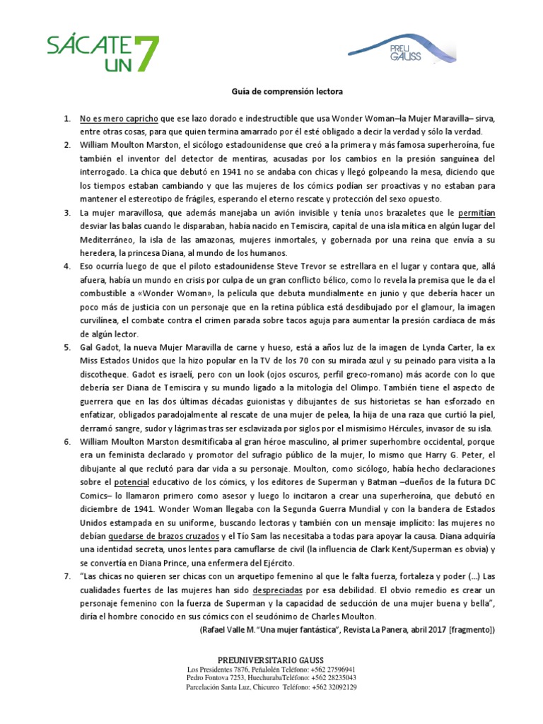 Guía Ejercitación PTU PDT PAES Lenguaje | PDF | Mujer Maravilla