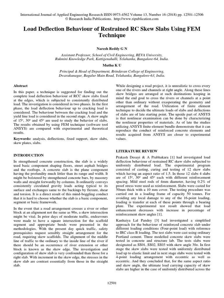 Load Deflection Behaviour Of Restrained Rc Skew Slabs Using Fem Technique Pdf Yield
