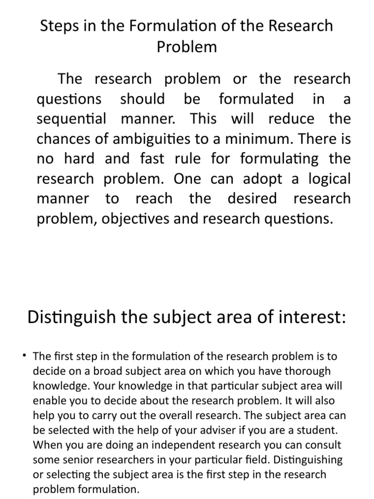 Steps in The Formulation of The Research Problem | PDF | Statistics ...