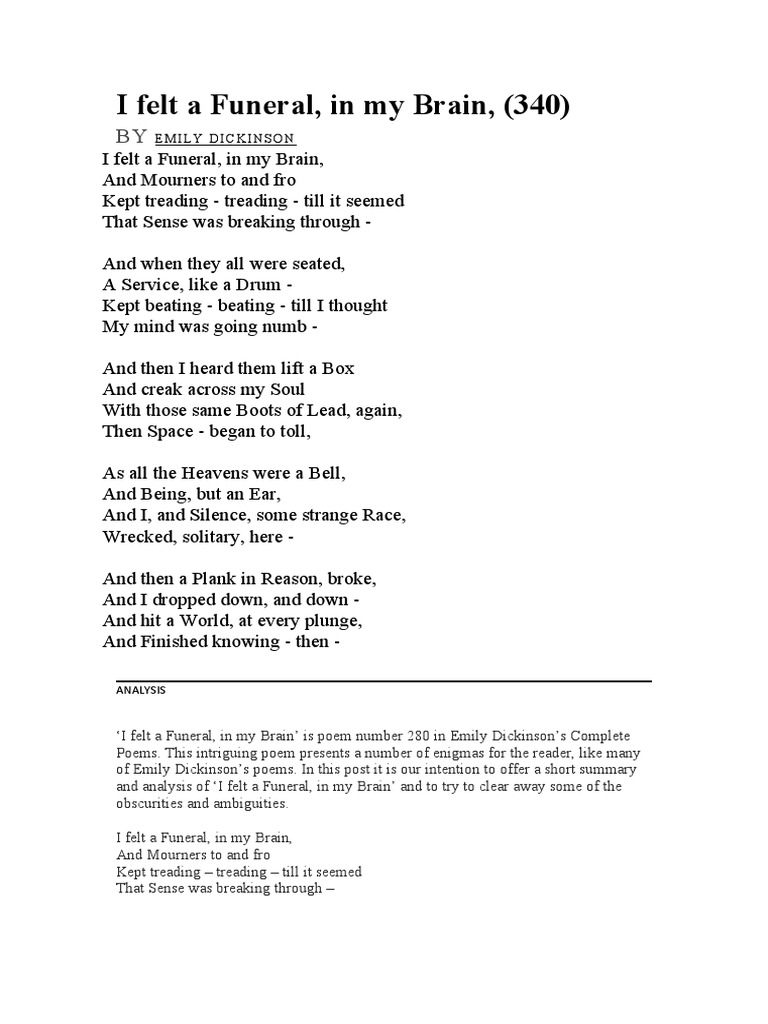 I Felt A Funeral March 11 | PDF | Emily Dickinson | Poetry