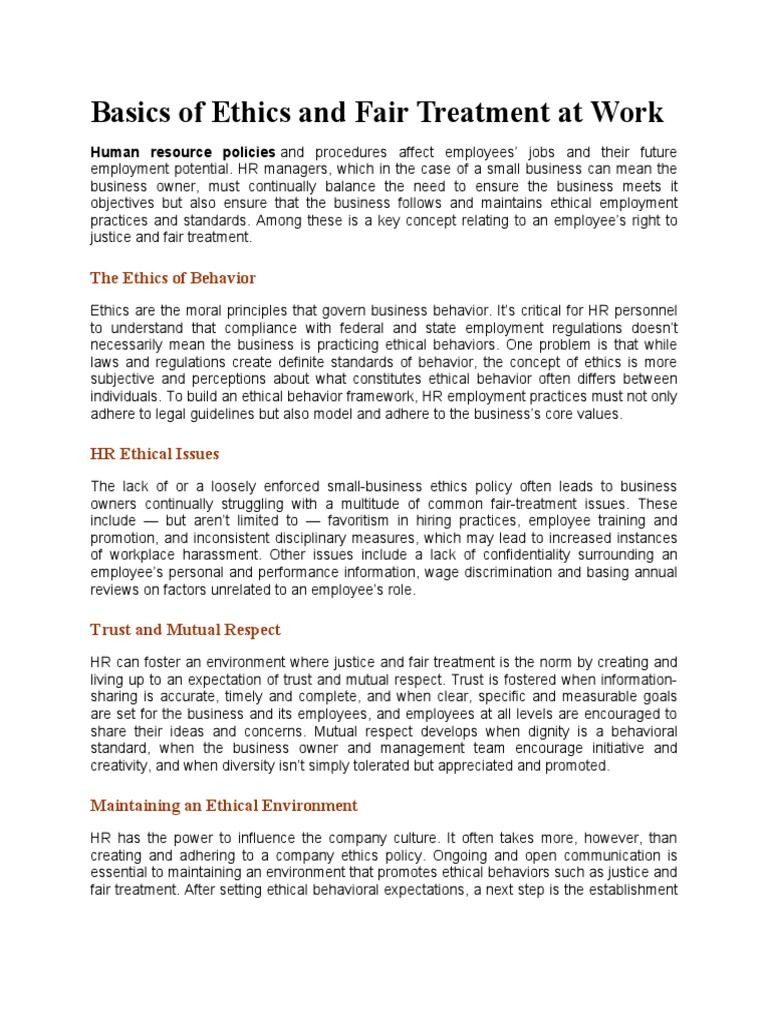 Ethics and Fair Treatment at Work | PDF | Employment | Justice