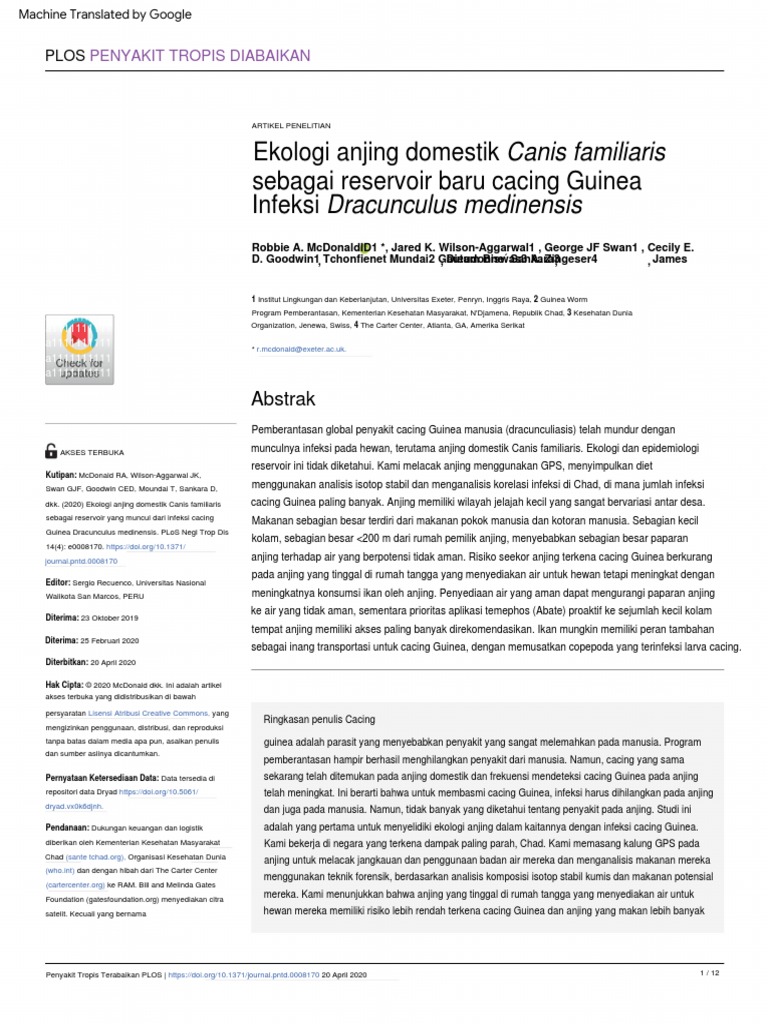 Ekologi Anjing Domestik Canis Familiaris Sebagai Reservoir Baru Cacing Guinea | PDF