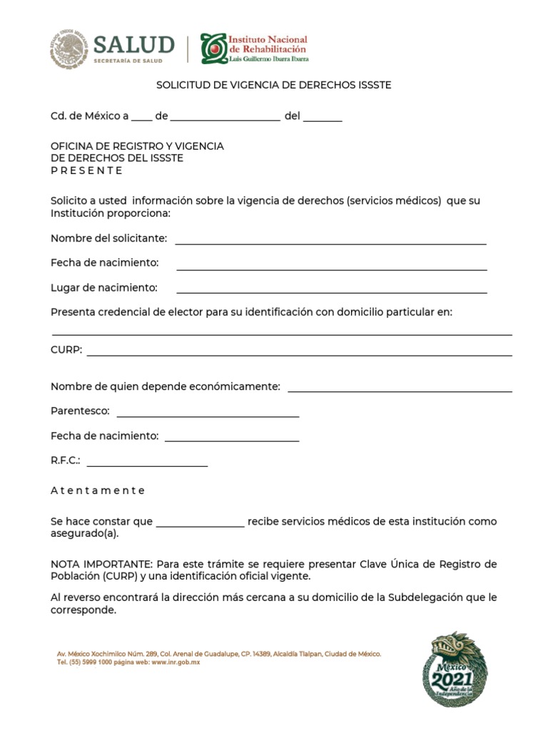 Solicitud Vigencia Derechos ISSSTE | PDF | Ciudad de México | México