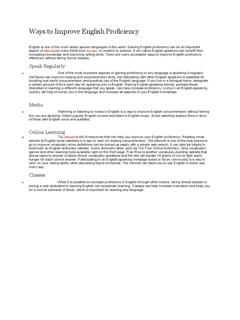 Ways To Improve English Proficiency | PDF | English Language | English ...