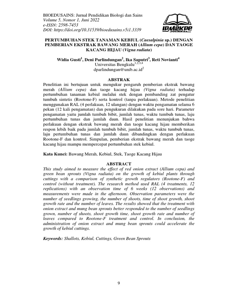 Ekstrak Bawang Merah untuk Pertumbuhan Kebiul | PDF | Sains & Matematika