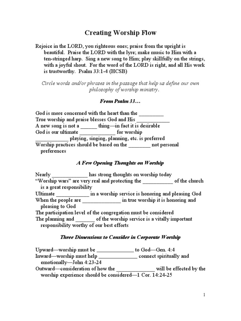 Creating Worship Flow Handout | PDF | Worship | Piano