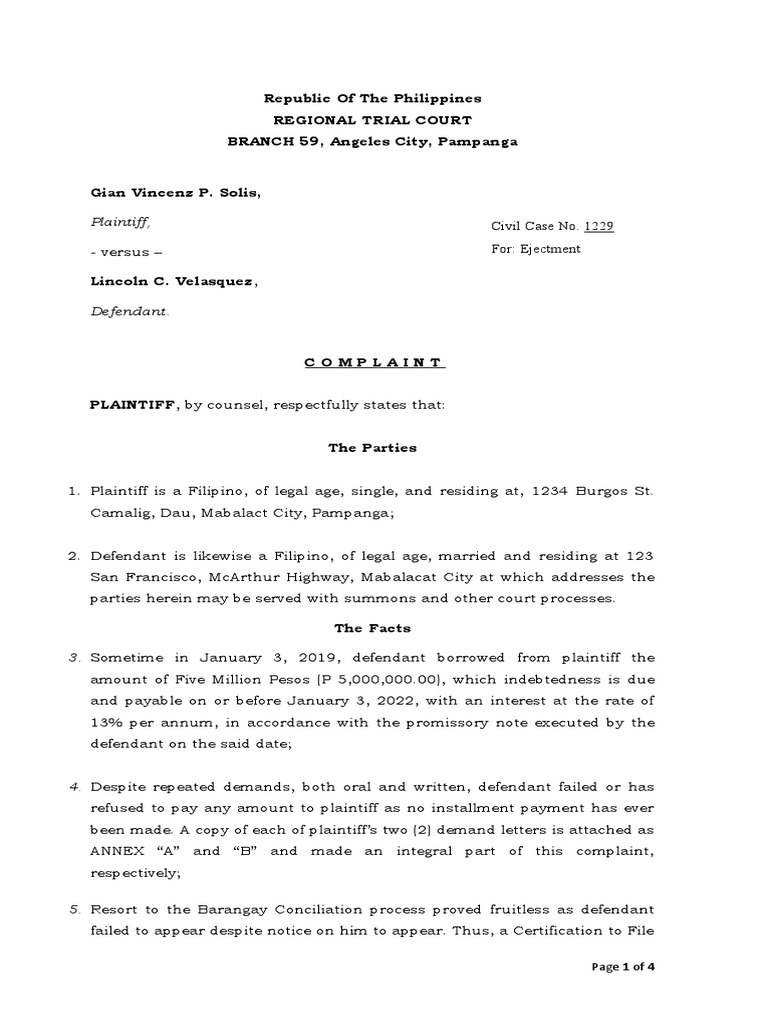 Macale, Ena - Form No. 19 | PDF | Lawsuit | Complaint