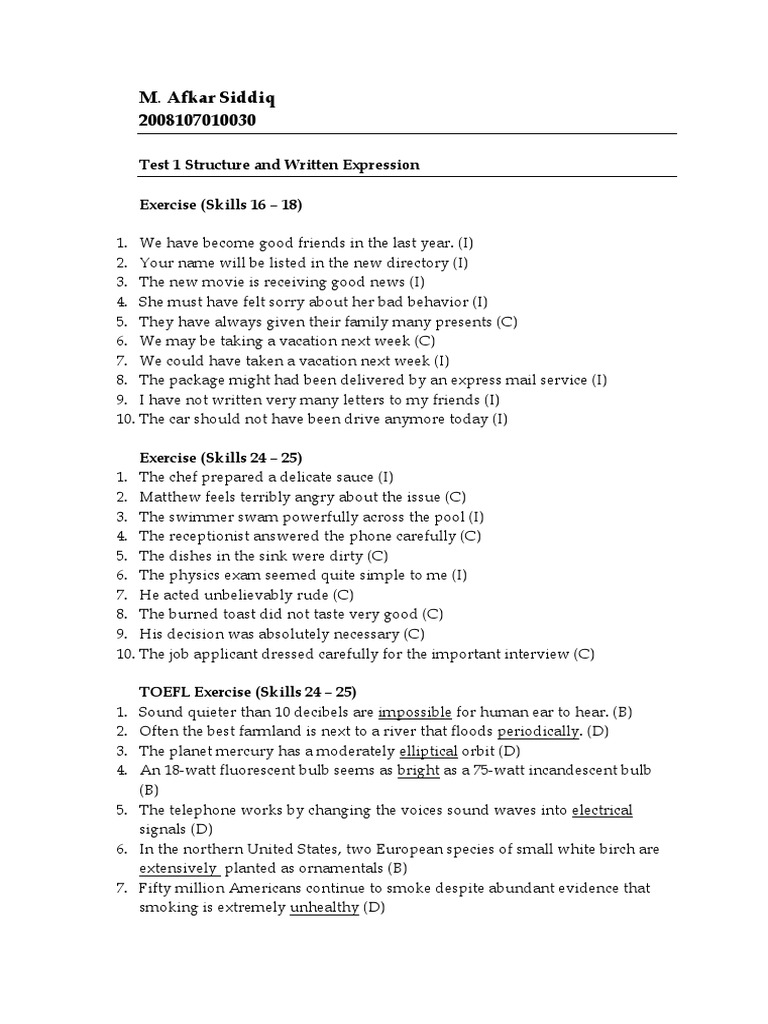 Structure and Written Expression | PDF
