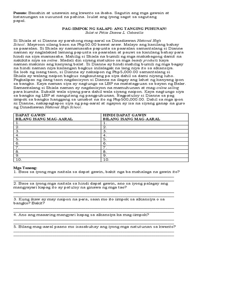 Ap 9 Pag-Iimpok Output | PDF