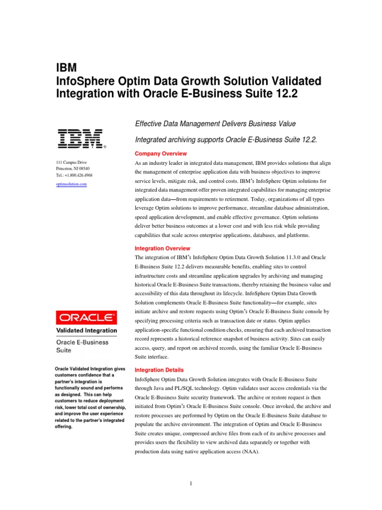 Ibm Infosphere Optim Data Growth Solution Validated Integration With ...