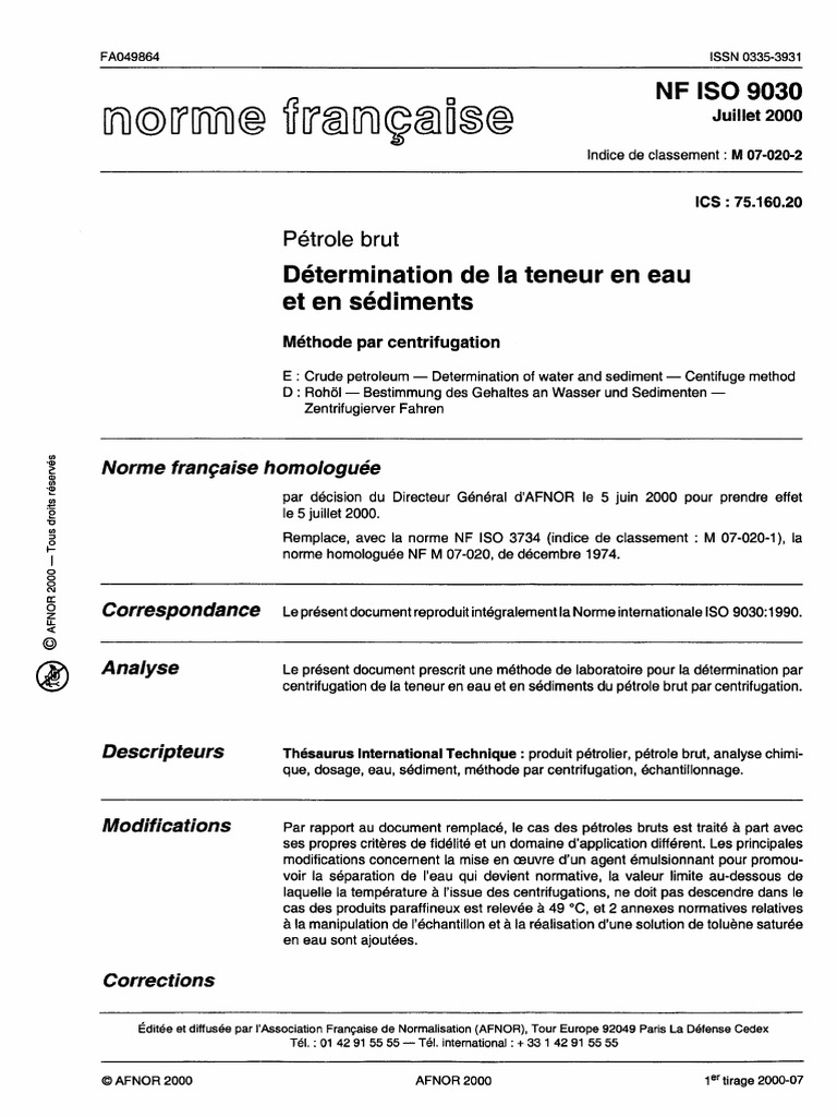ISO 9030-1990 (F) - BSW Par Centrifugation | PDF