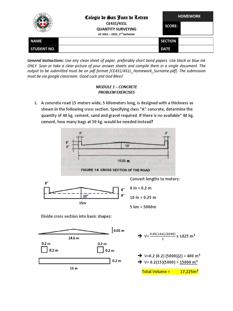 AY202202 - CE431 - Homework 1 - Answer Key | PDF | Concrete | Civil ...