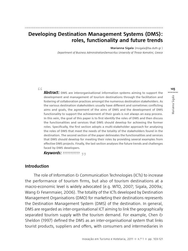 Developing Destination Management Systems (DMS) : Roles, Functionality ...