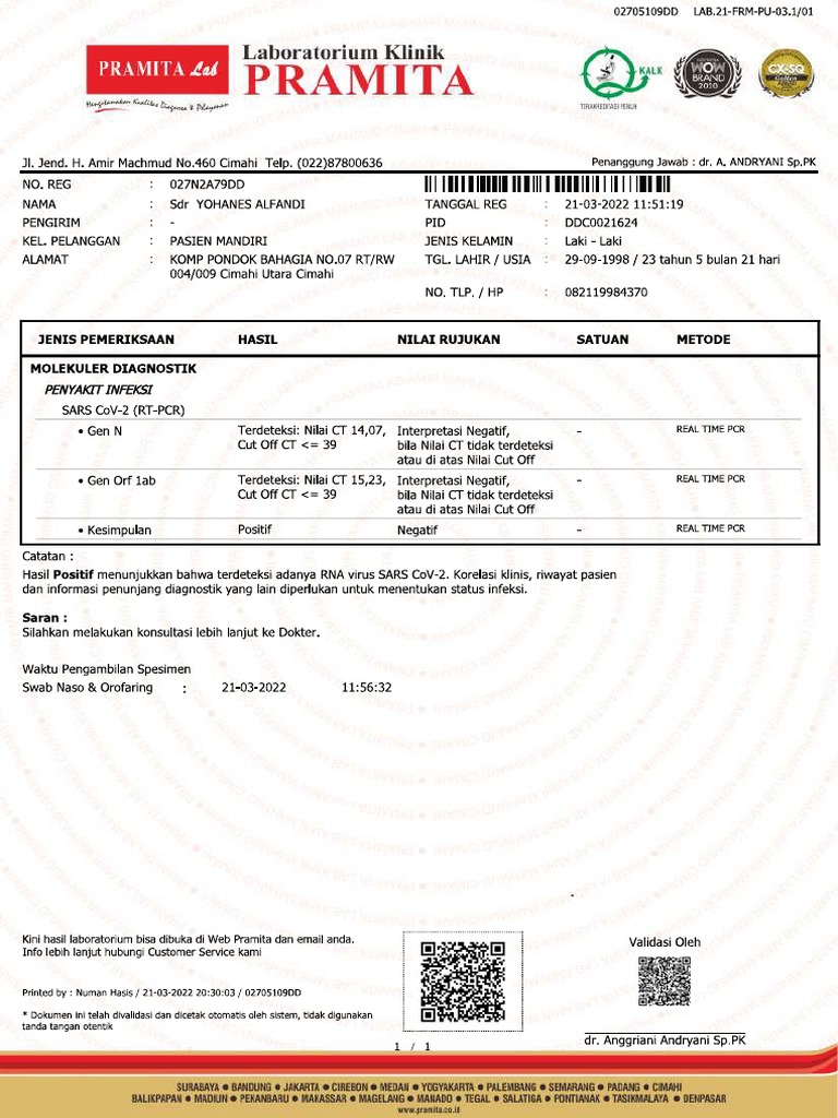 Hasil Tes PCR Journal | PDF