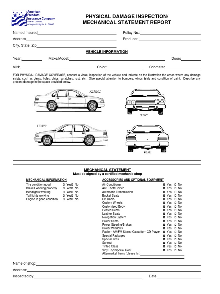 Vehicle Damage Inspection Form PDF | PDF | Car Body Styles | Transport