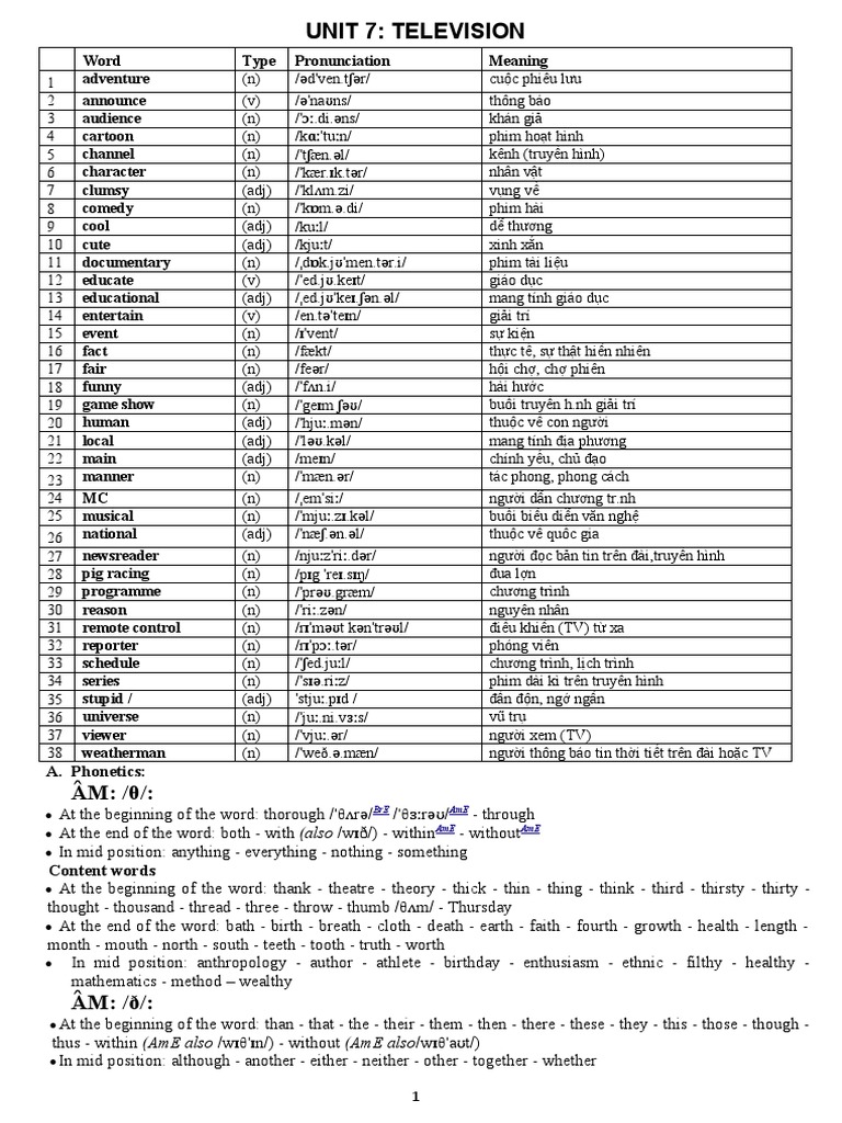 UNIT 7 TELEVISION Vocabulary and Grammar | PDF