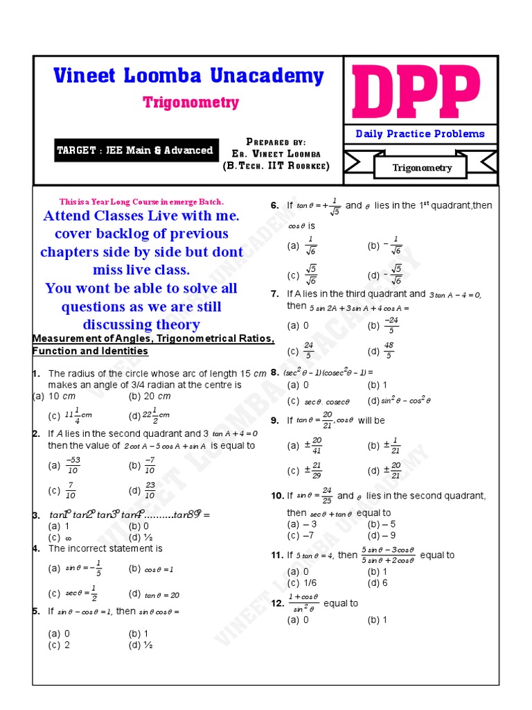 Trigonometry Daily Practice Problems: Measurement of Angles ...