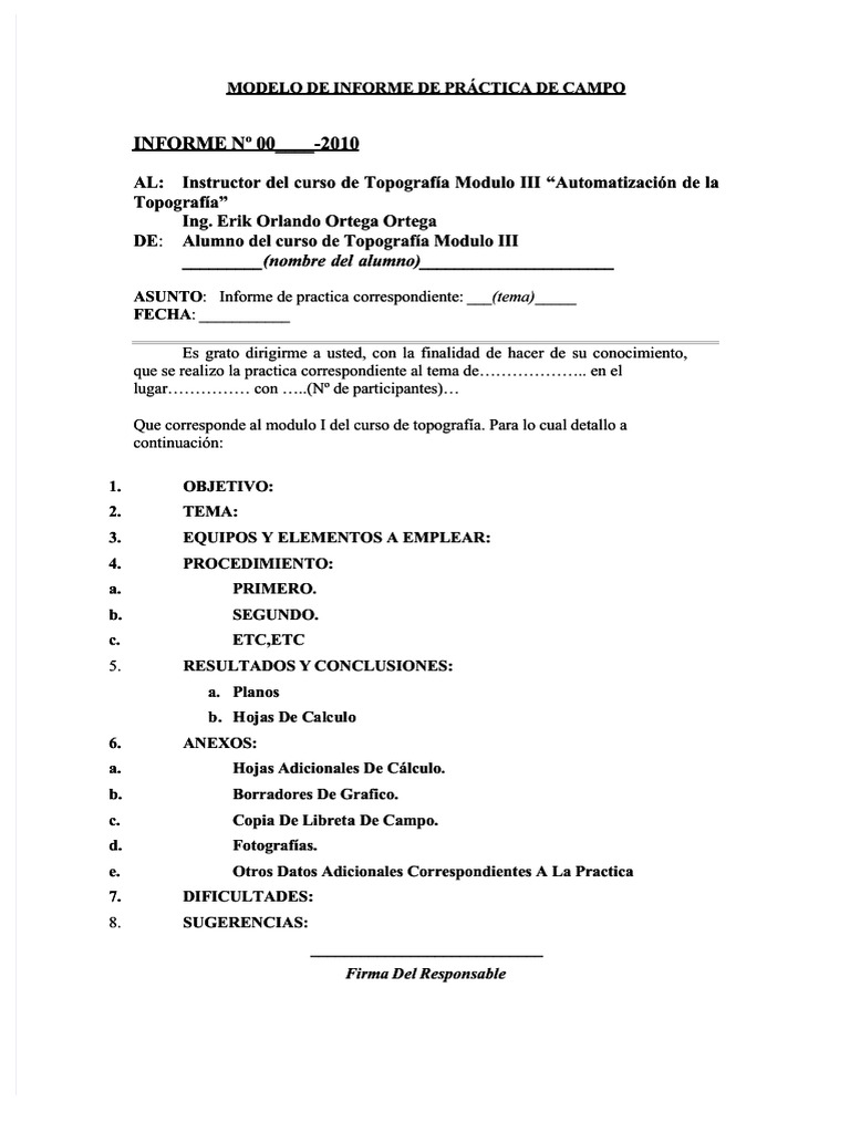 Modelo de Informe de Practica de Campo | PDF
