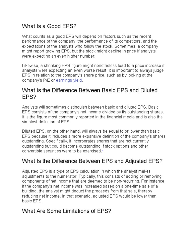 What Is A Good EPS PDF Stocks Earnings Per Share