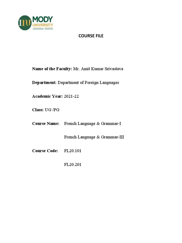 COURSE FILE Main Pages | PDF