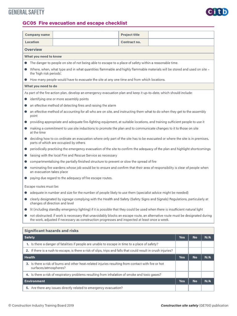 Fire Evacuation and Escape Checklist | PDF | Fire Safety | Safety