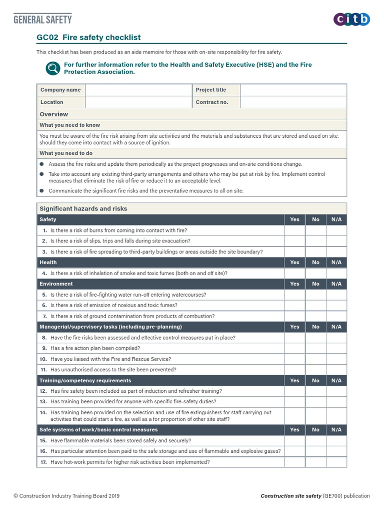 General Safety: GC02 Fire Safety Checklist | PDF | Fire Safety | Fires