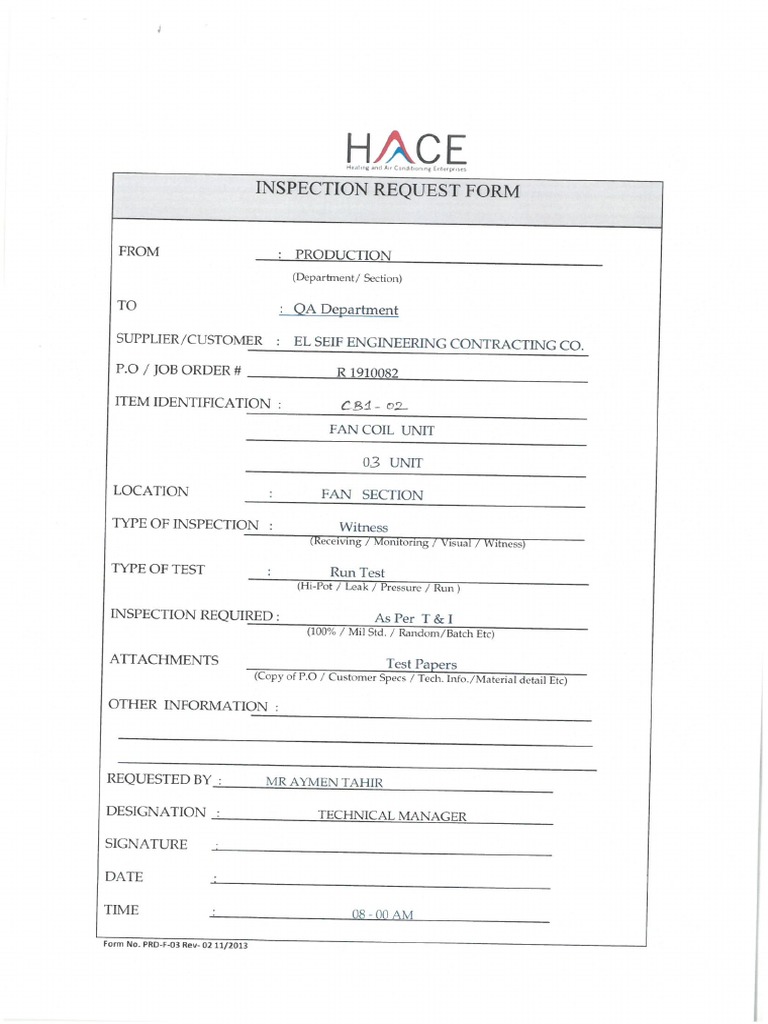 Fan Coil Units - (Factory Test) - Sample | PDF