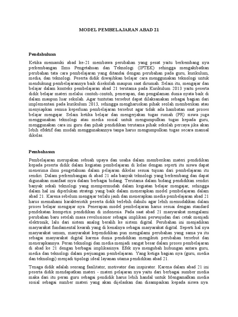Model Pembelajaran di Abad 21 | PDF | Karier & Perkembangan | Ilmu Sosial