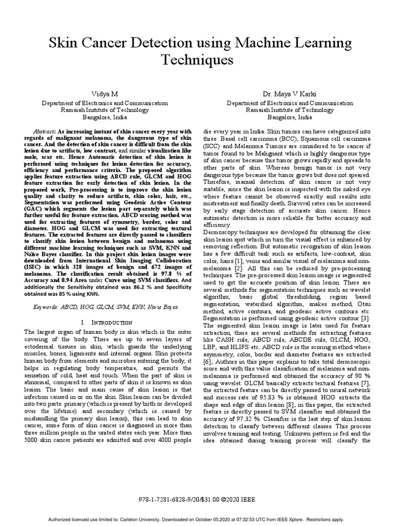 Skin Cancer Detection Using Machine Learning Techniques: Vidya M Dr ...