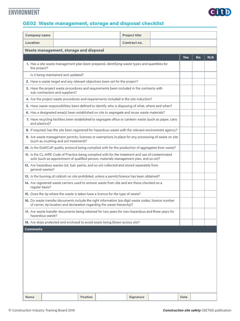 Waste Management, Storage and Disposal Checklist | PDF | Waste | Waste ...