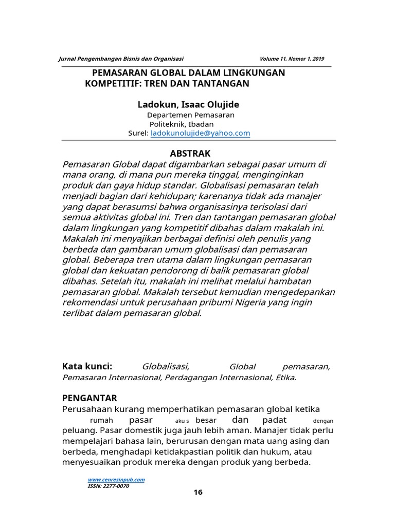 Pemasaran Global Dalam Lingkungan Kompetitif: Tren Dan Tantangan | PDF